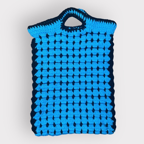 Bags | Vintage Blue And Bag Hand Knit Hand Bag | Poshmark